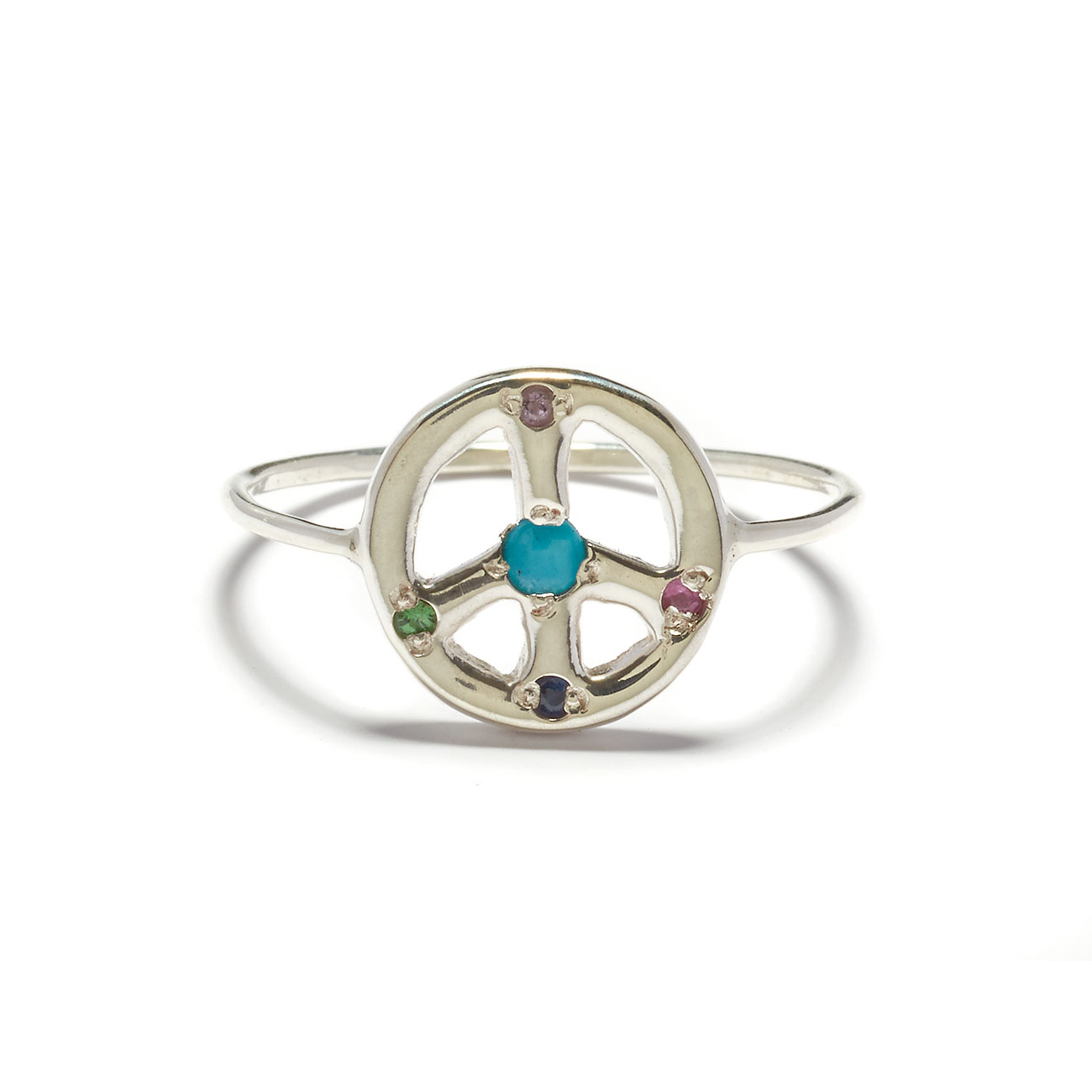 Turquoise & Gem Peace Sign Ring - Elisa Solomon Jewelry