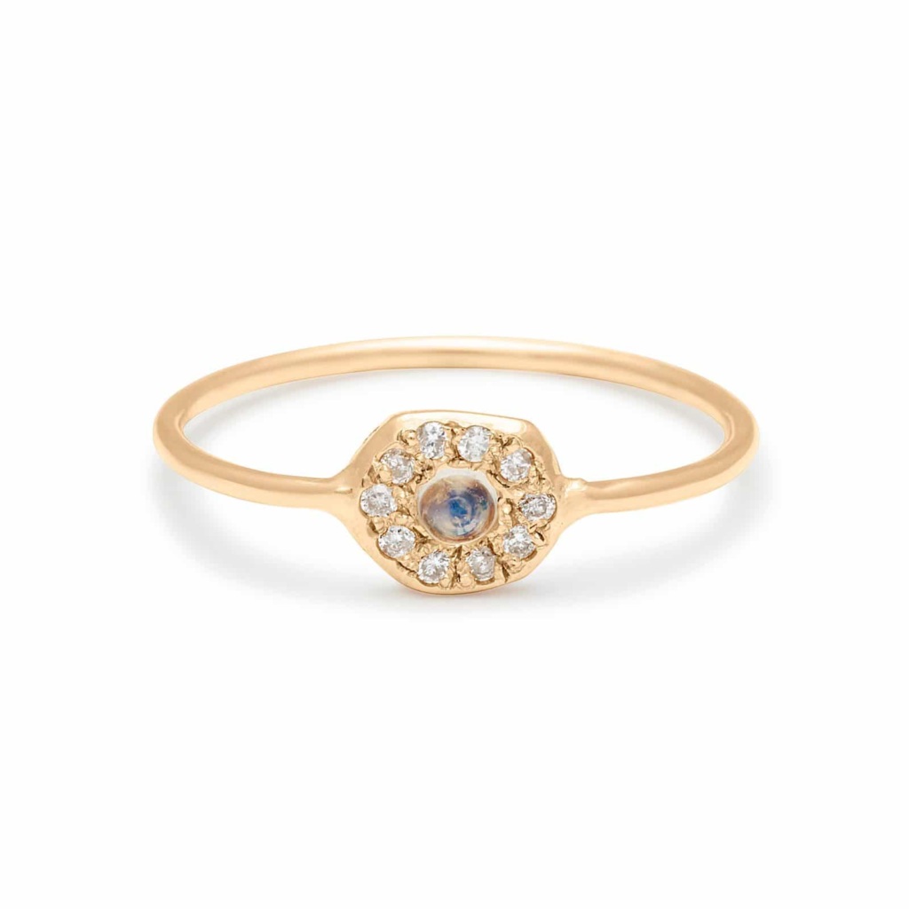 Moonstone Diamond Disk Ring - Elisa Solomon Jewelry