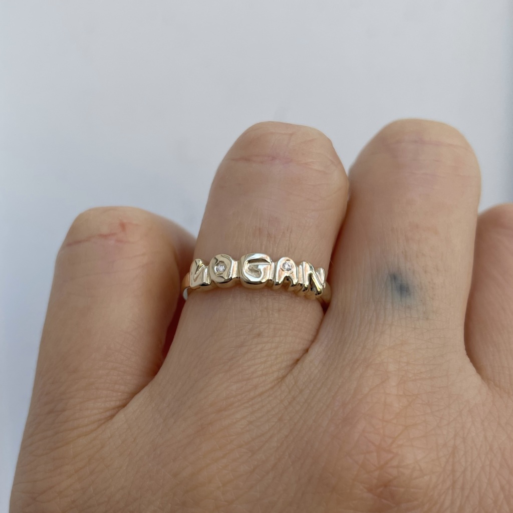 White Diamond Custom Name Ring - Elisa Solomon Jewelry