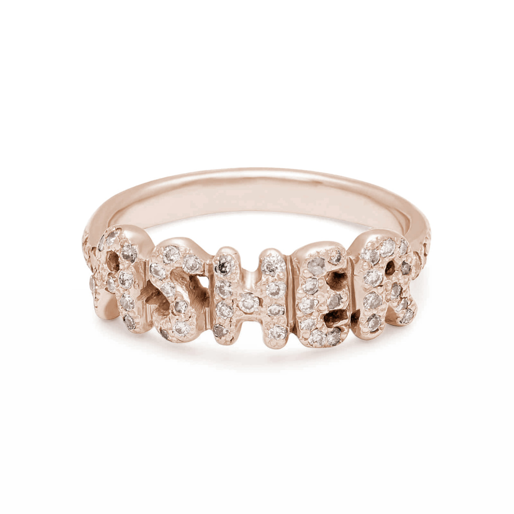 White Diamond Encrusted Custom Name Ring - Elisa Solomon Jewelry