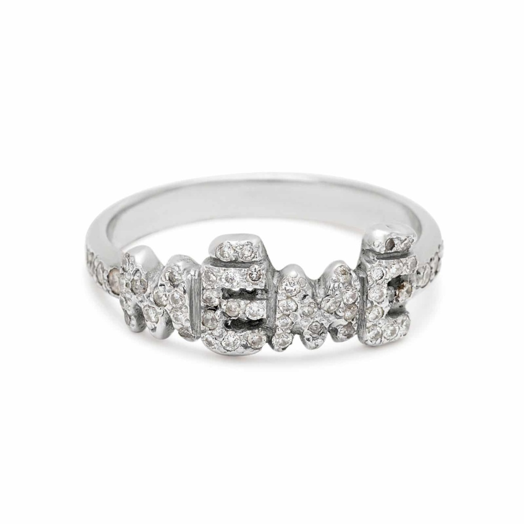 White Diamond Encrusted Custom Name Ring - Elisa Solomon Jewelry